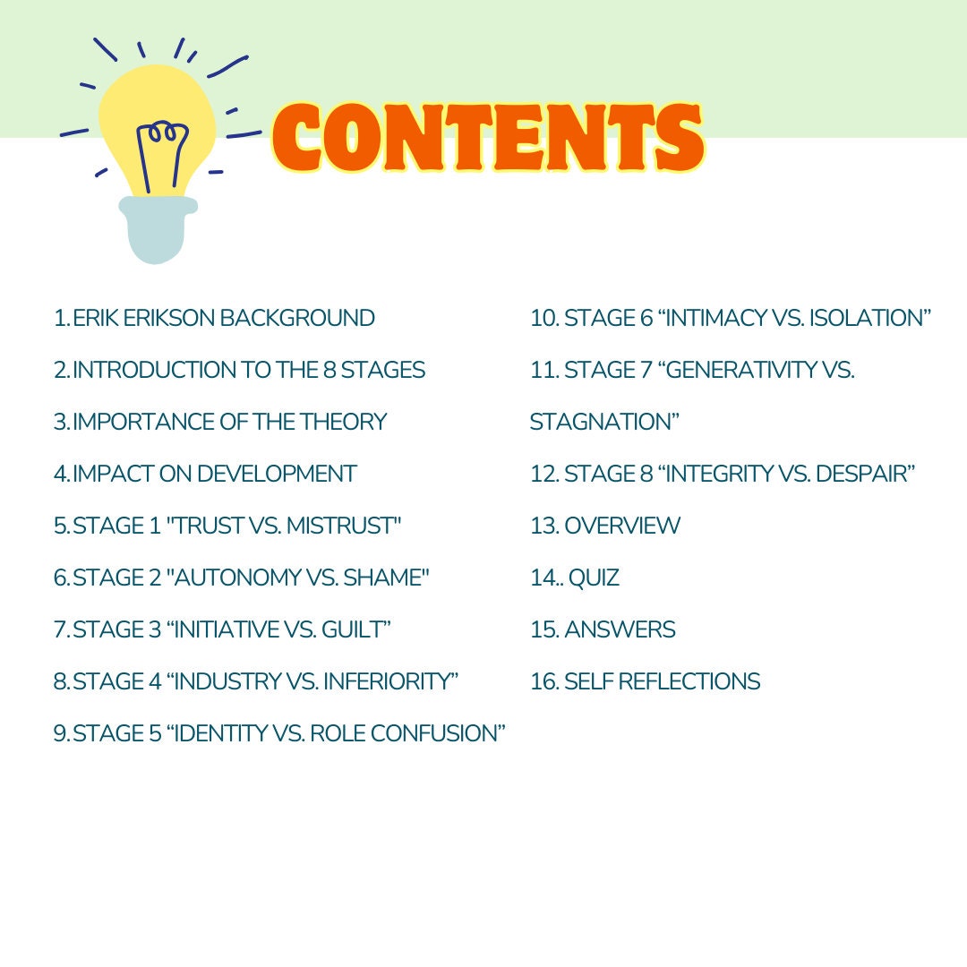 Eriksons Stages of Development Information Student Handout Psychosocial ...