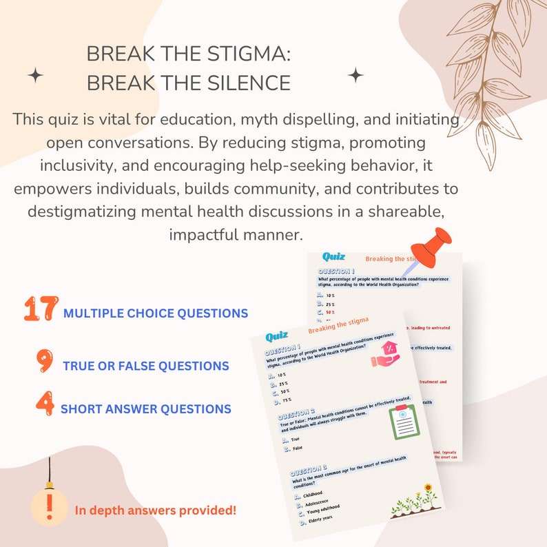 Break the Stigma: Mental Health Awareness Interactive Quiz PDF Free ...