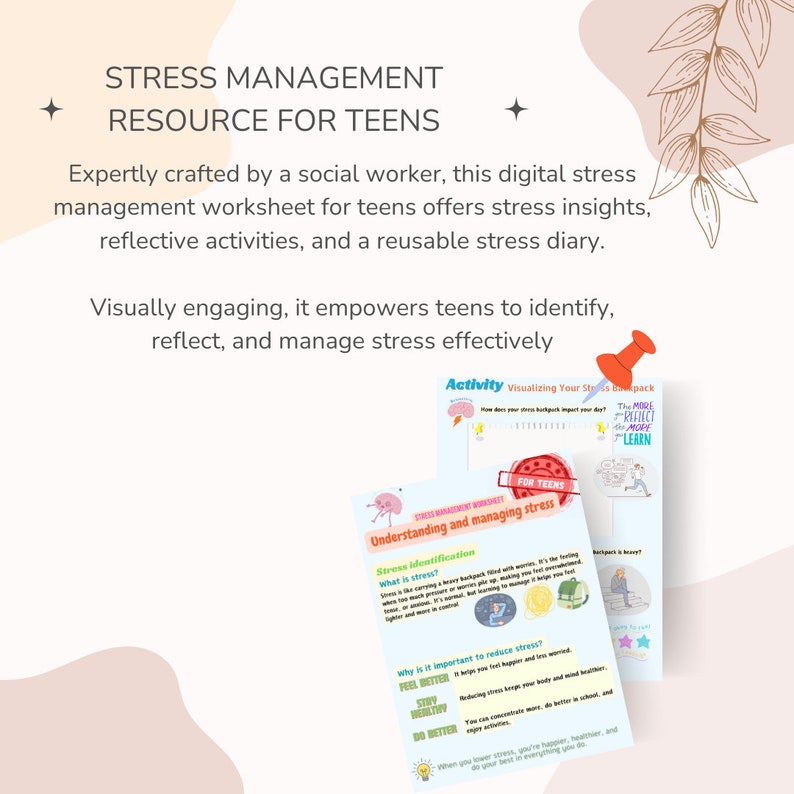 Stress Management PDF: Engaging Worksheet for Teens, Reflection ...