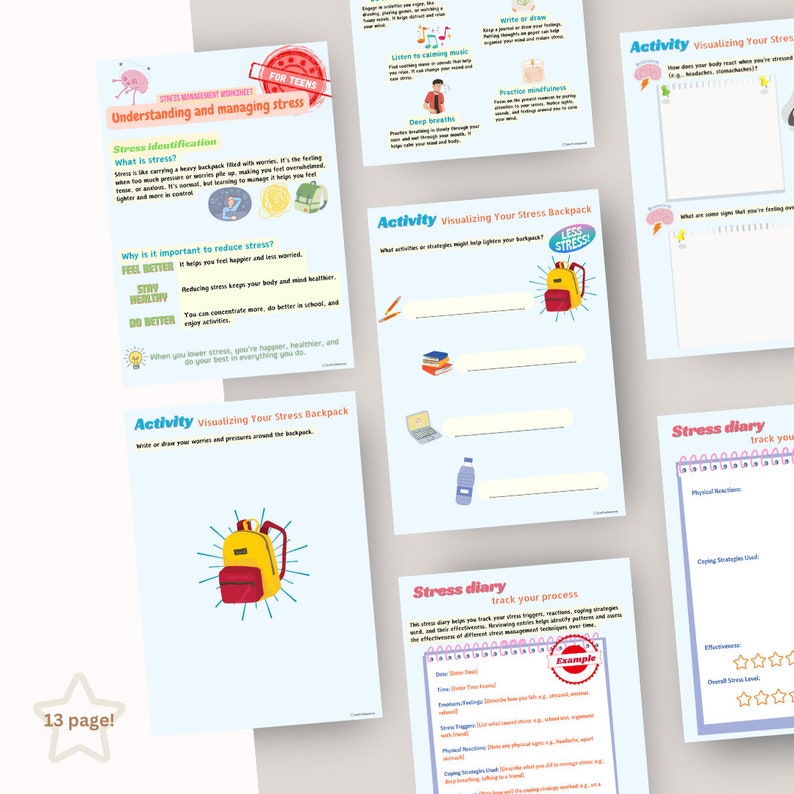 Stress Management PDF: Engaging Worksheet for Teens, Reflection ...