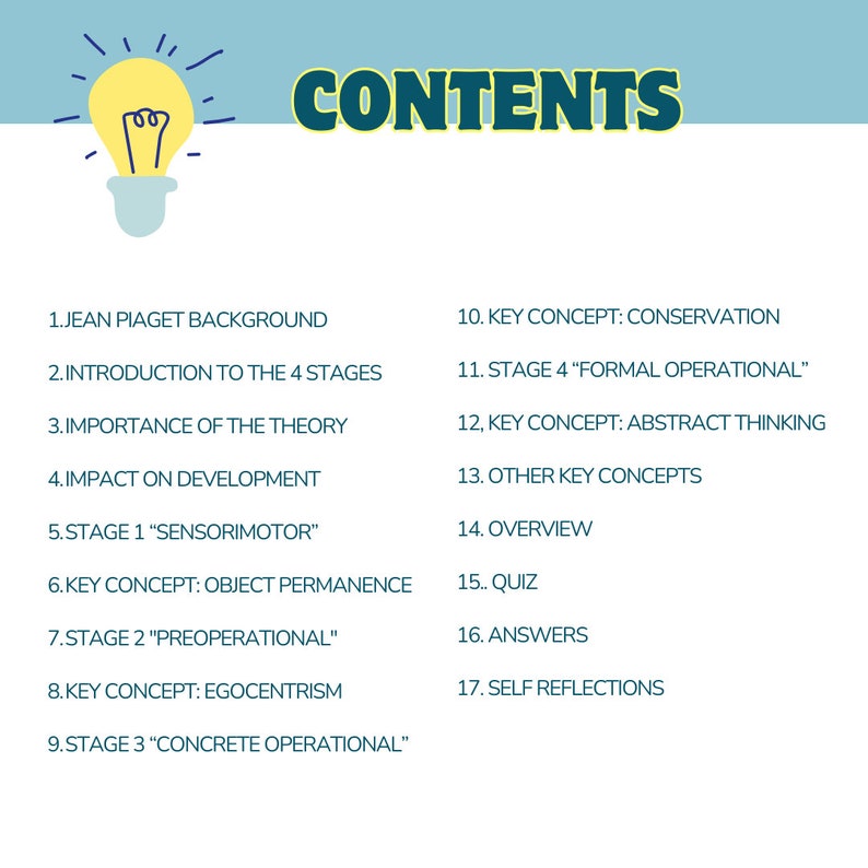Jean Piaget Cognitive Development Theory Information Bundle Handout ...