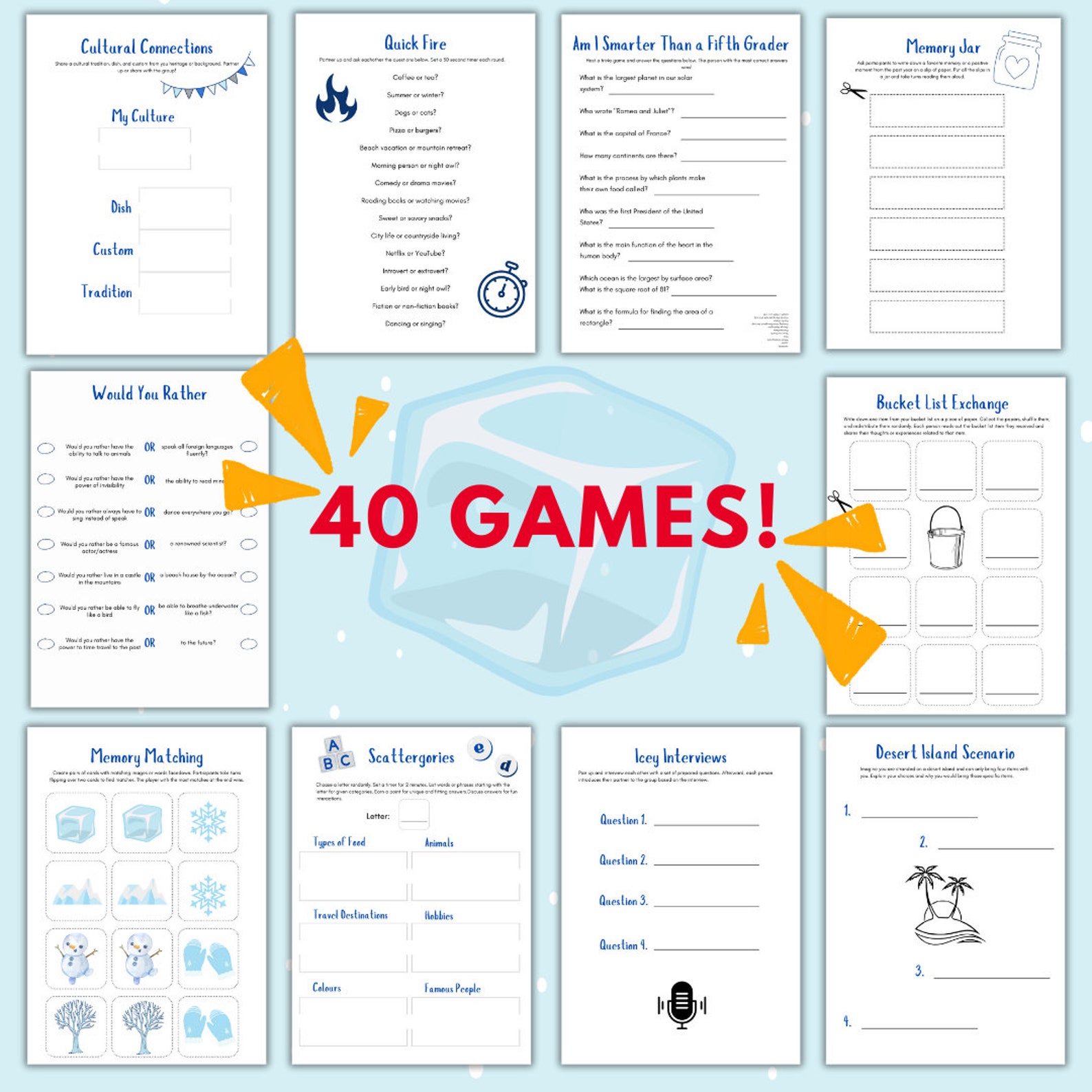 Printable Icebreaker Games Pack, Fun Adult Activities, Office Parties ...