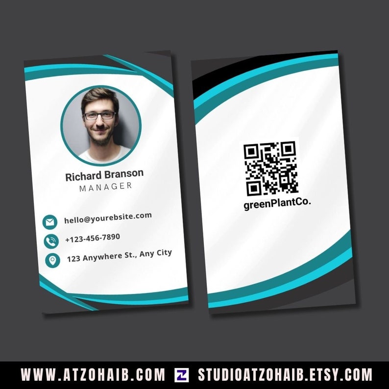 Modern Business Manager Calling Card QR Code Canva Editable Template ...
