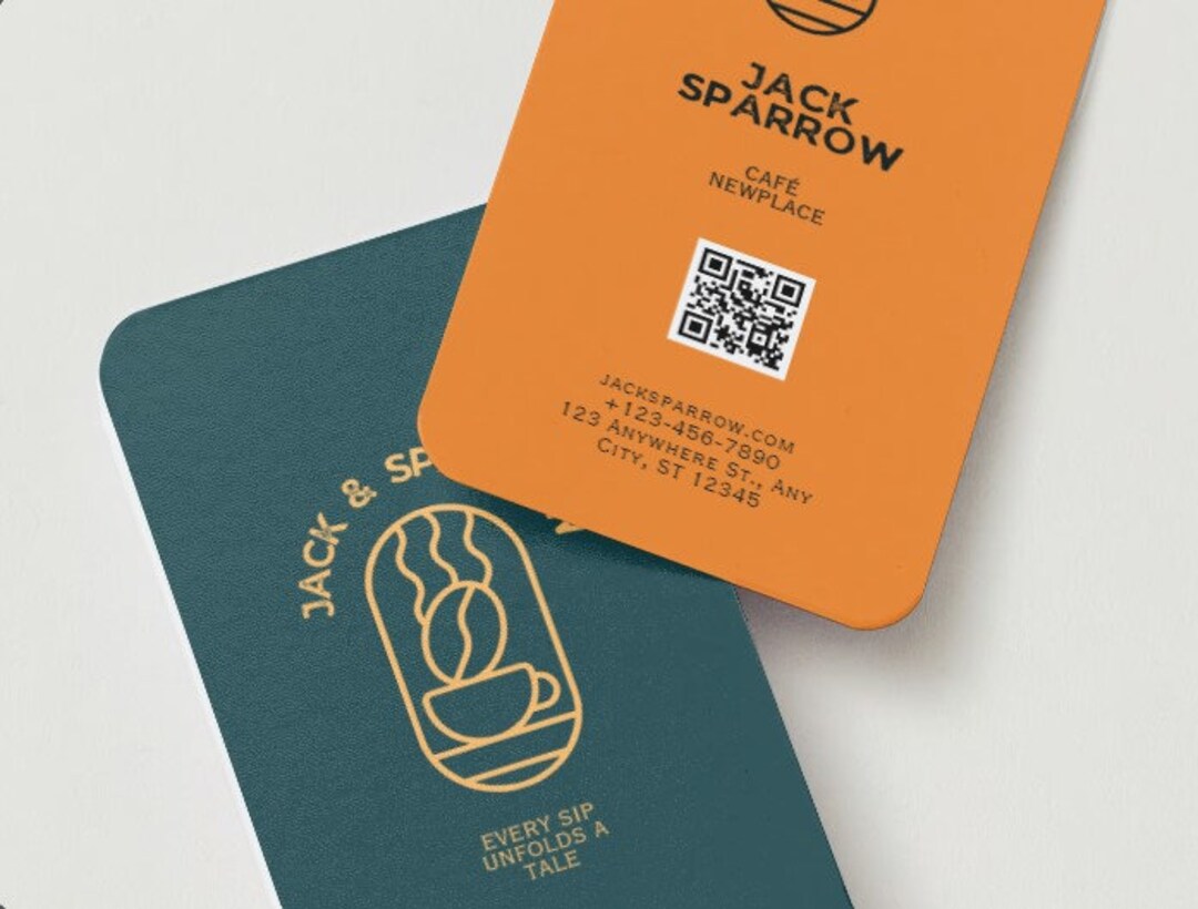 Yellow Green Cafe Business Card Canva Template Customisable QR Code ...