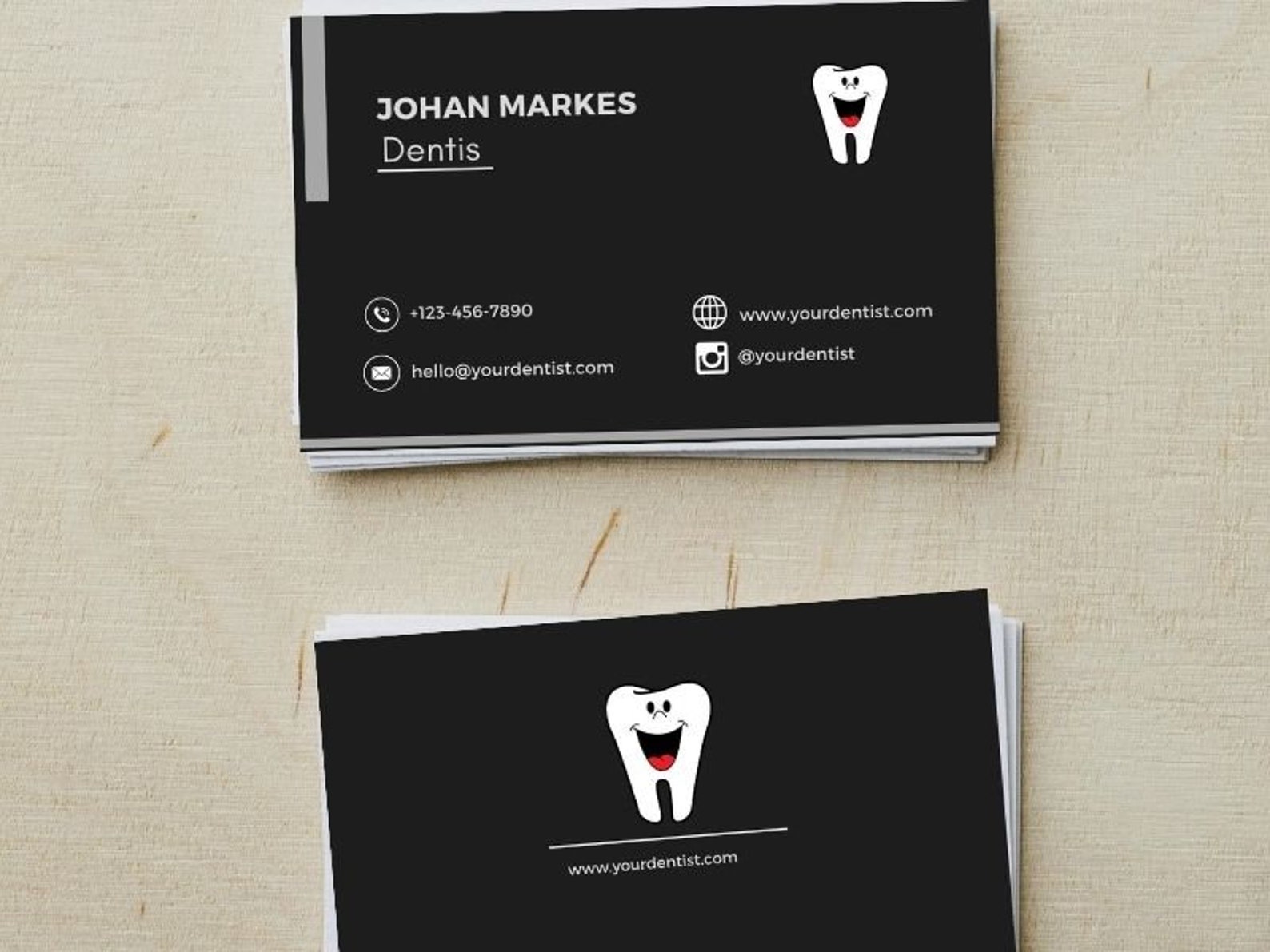 Modern Dentist Black and White Business Card Template Canva Editable ...