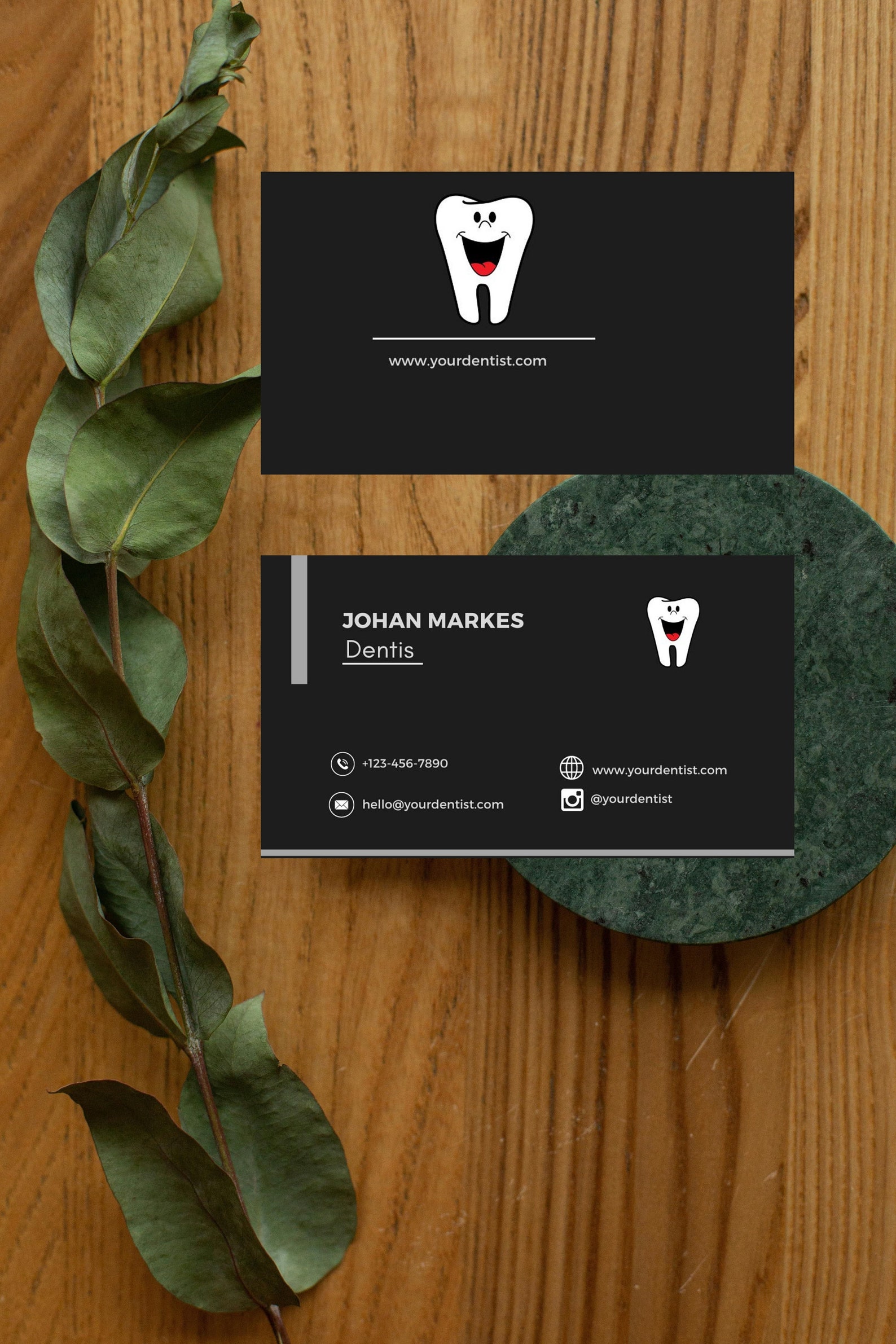 Modern Dentist Black and White Business Card Template Canva Editable ...
