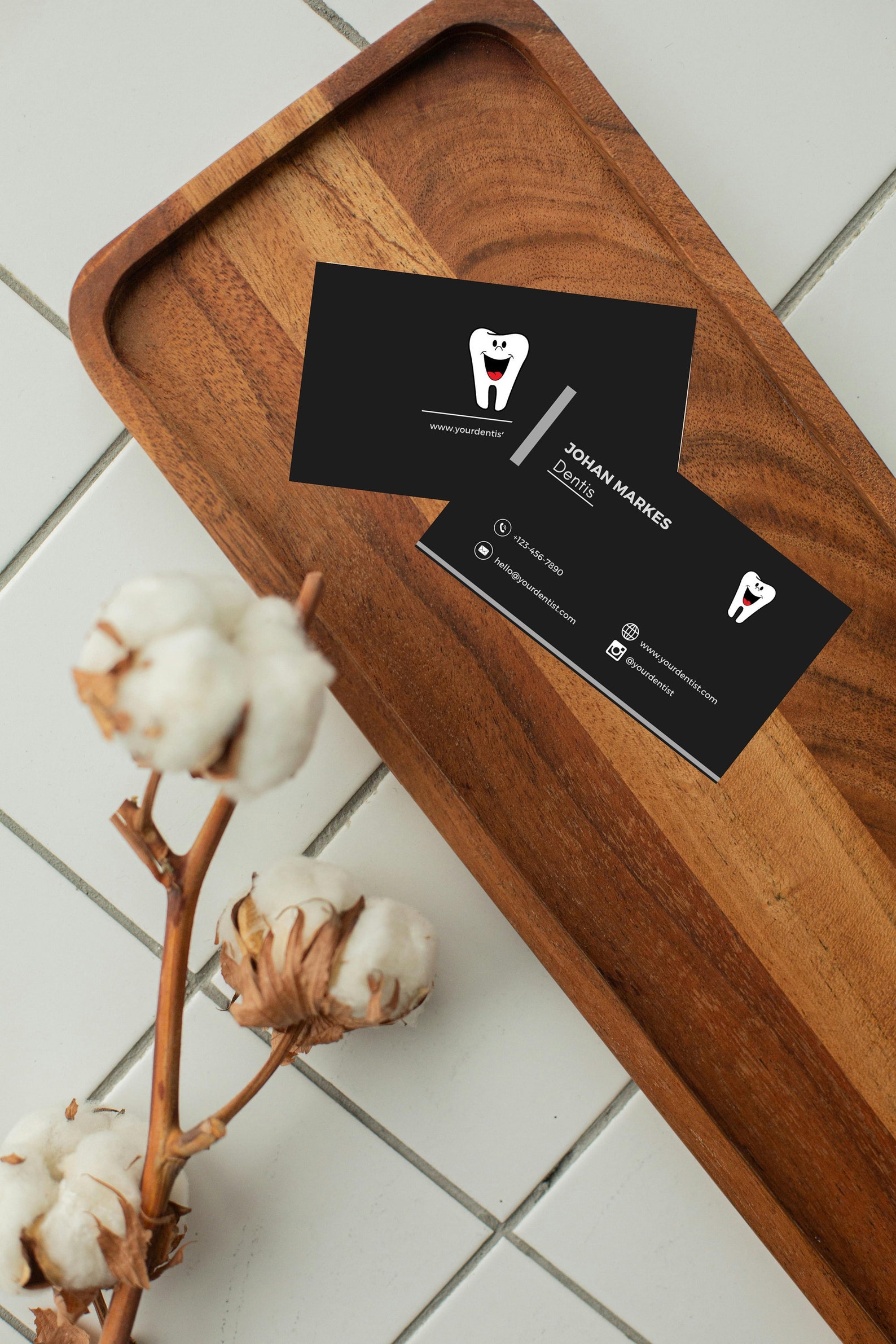 Modern Dentist Black and White Business Card Template Canva Editable ...