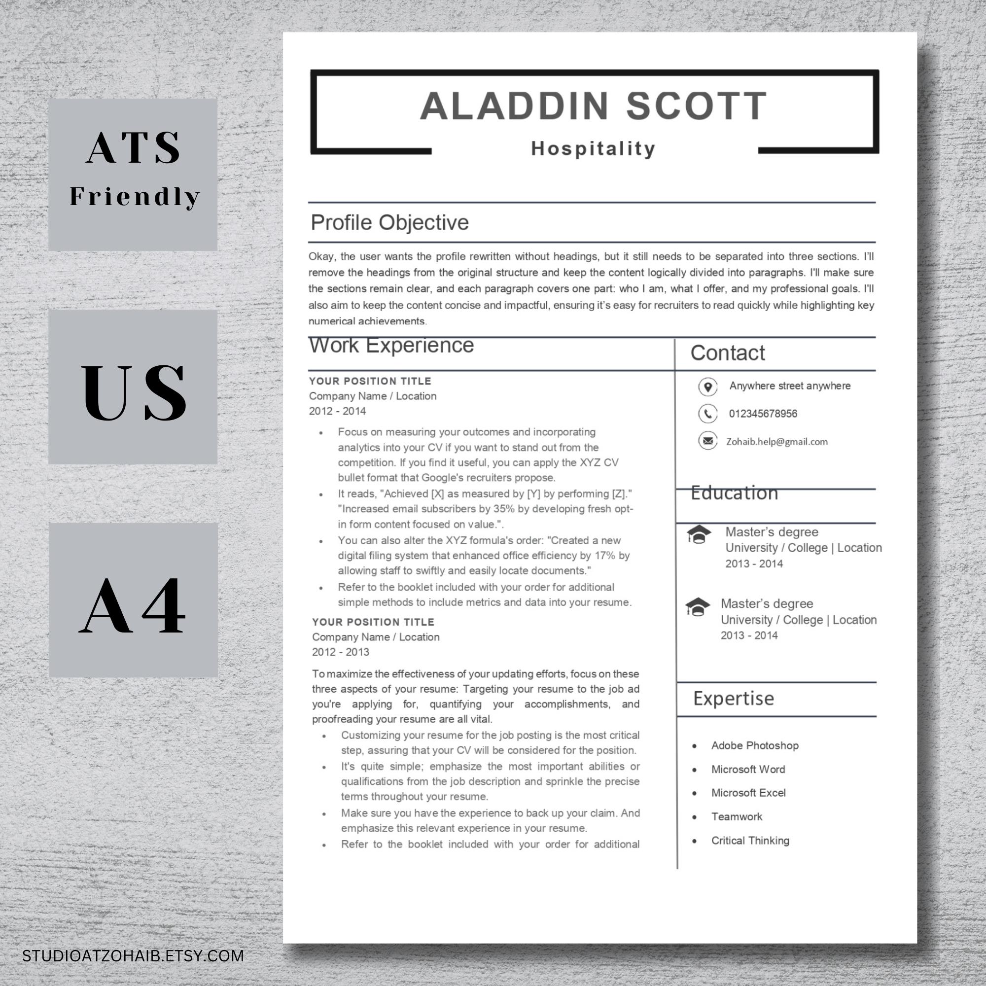 Word Resume Template A4 US Letter Size With Cover Letter and Reference ...