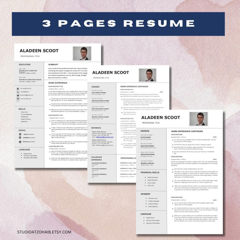 Professional Resume Template Word A4 US Letter Cover Letter Reference ...