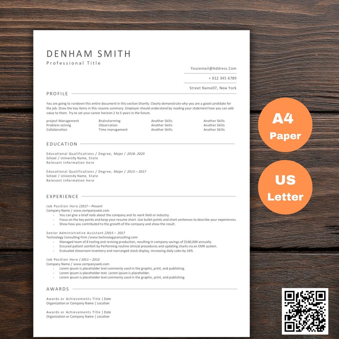 Word Resume Template Modern ATS Google Docs Curriculum Vitae 1 Page 2 ...