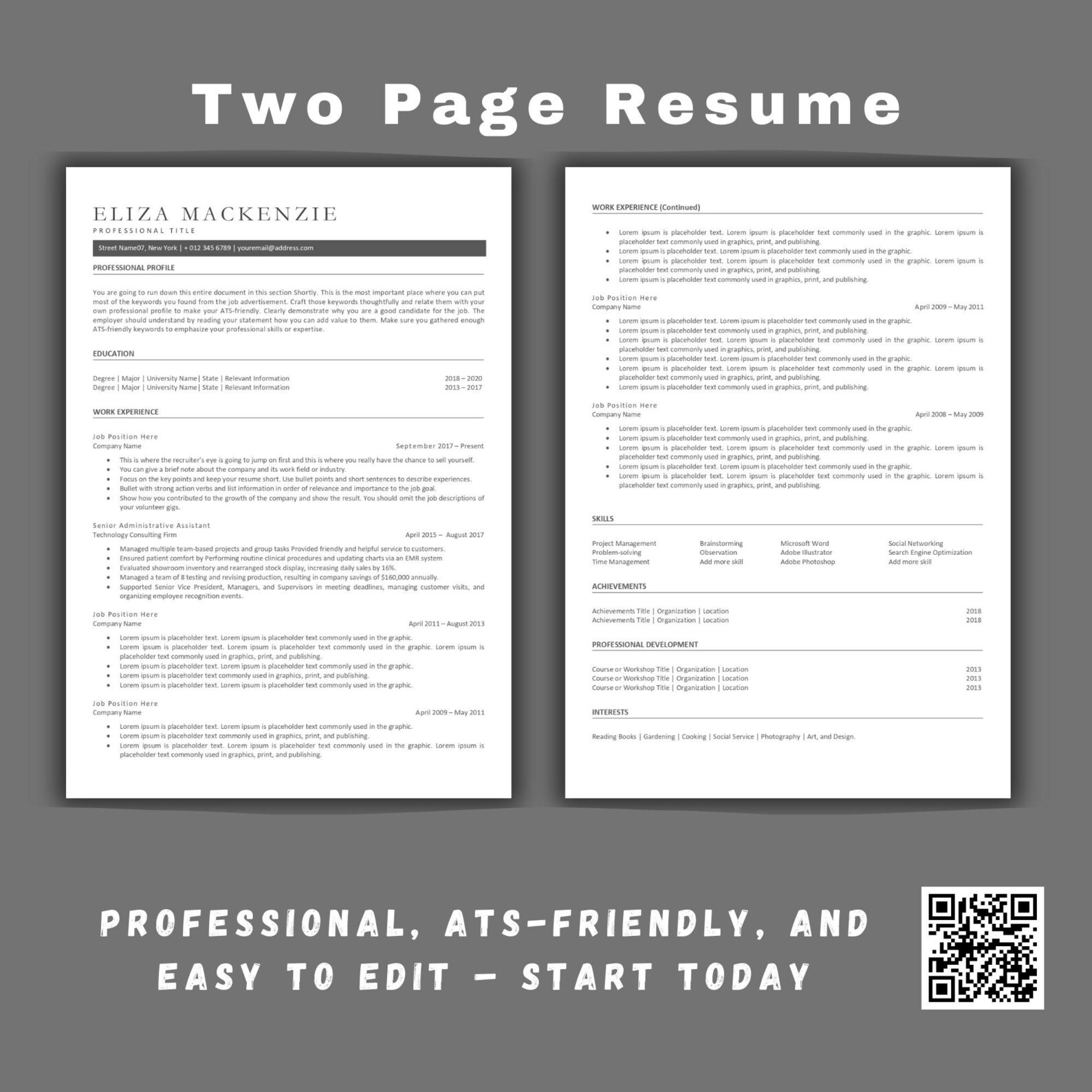 ATS Friendly Google Docs Resume Template Word 1 Page 2 Pages 3 Pages ...
