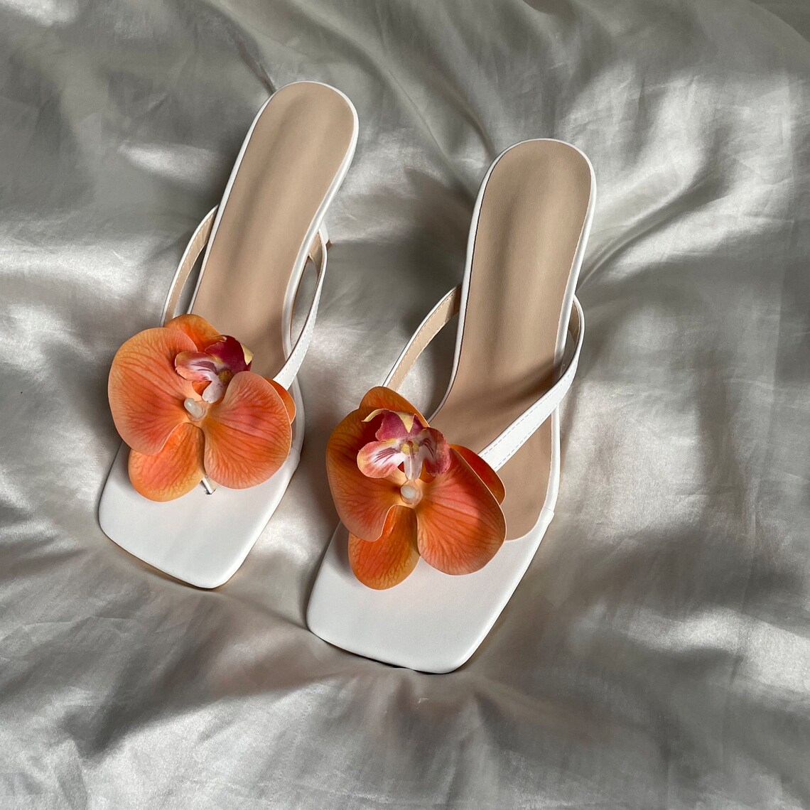 Cindy Orange Orchid Thong Sandal Heels - Etsy