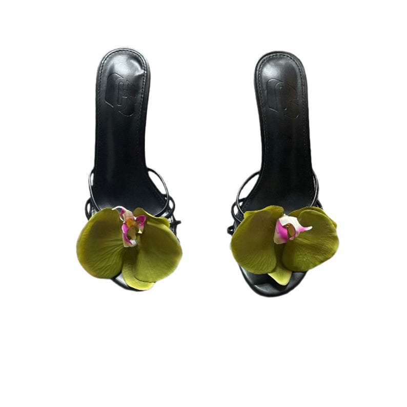 Vivian Olive Green Orchid Black Sandal - Etsy
