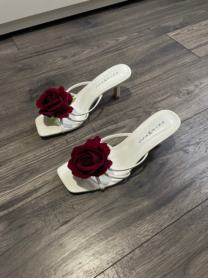 Marcia Red Rose Flower Sandal Heels - Etsy