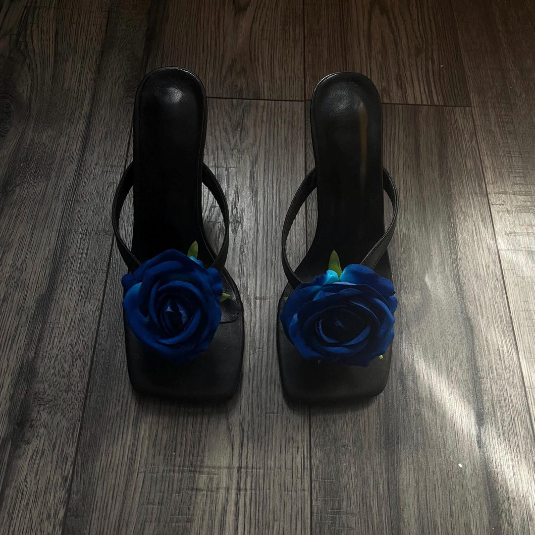 Anastasia Blue Rose Thong Flower Sandal Heels - Etsy