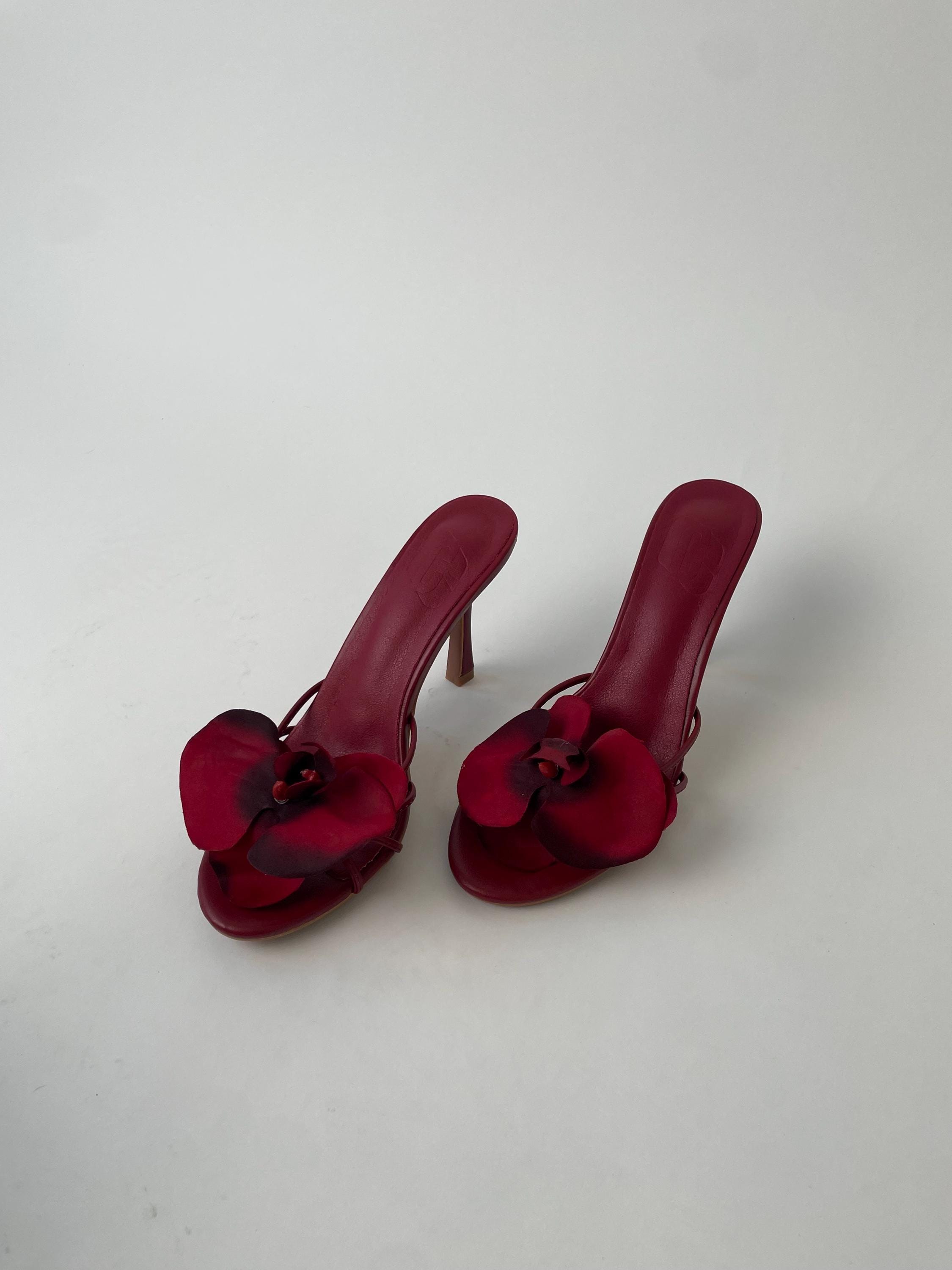 Lucia Red Orchid Burgundy Flower Heels - Etsy