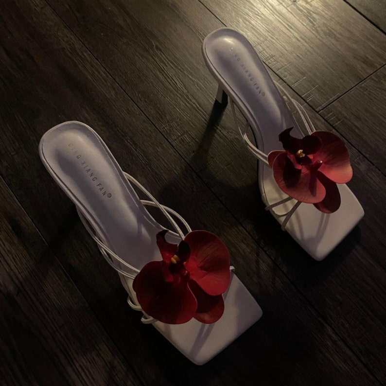 Red Handmade Orchid Flower Sandal Heels - Etsy