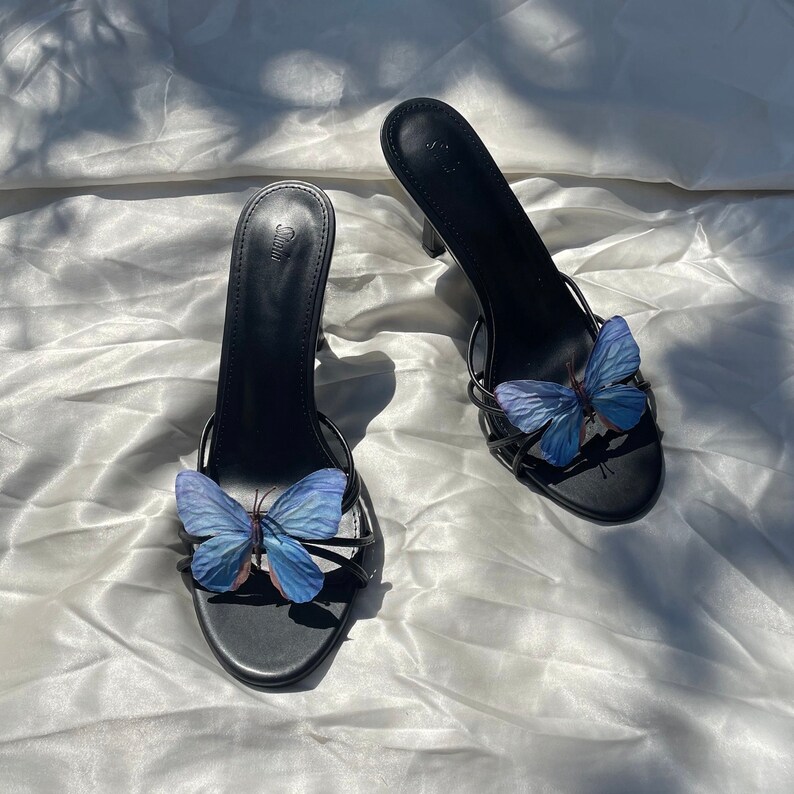 Josie Blue Butterfly Black Sandal - Etsy
