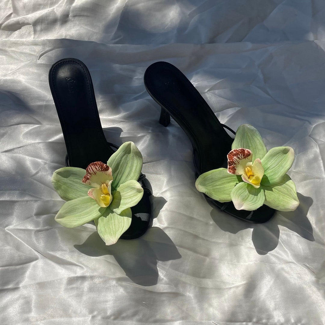 Joline Real Touch Green Cybidium Orchid Flower Heels - Etsy