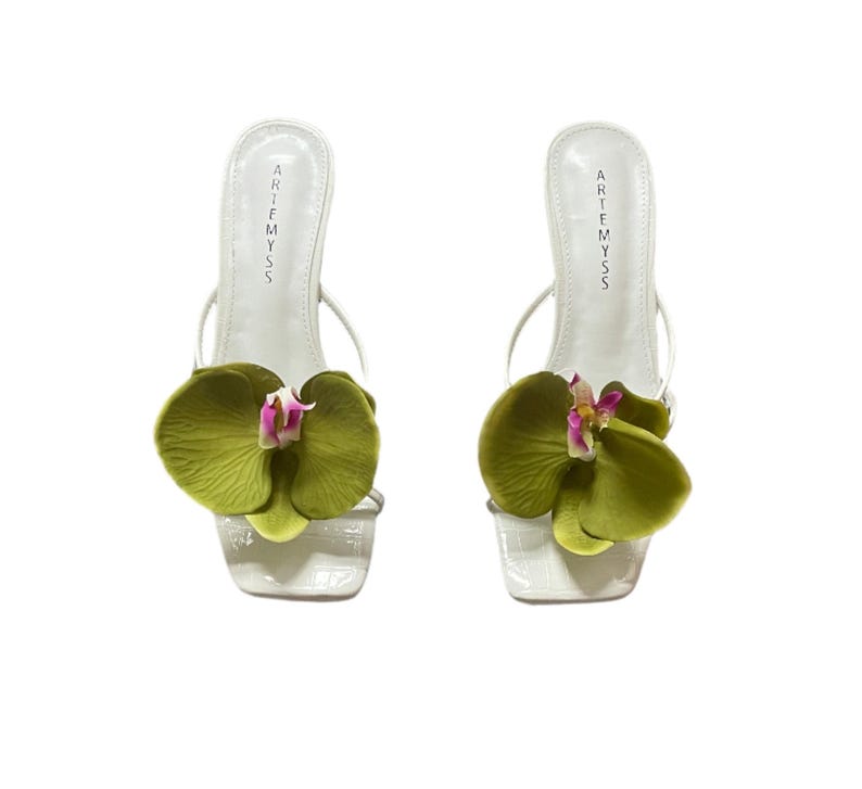 Vivian Olive Green Orchid Black Sandal - Etsy