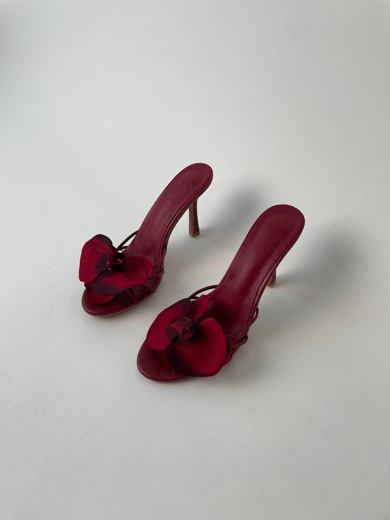 Lucia Red Orchid Burgundy Flower Heels - Etsy