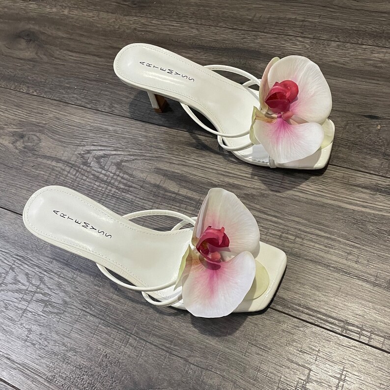 Serena White Pink Open Toe Orchid Flower Sandal Heels - Etsy