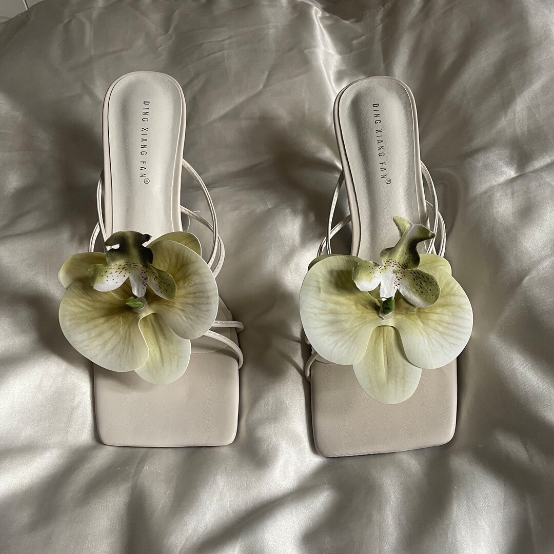 Pale Green Handmade Orchid Flower Sandal Heels - Etsy
