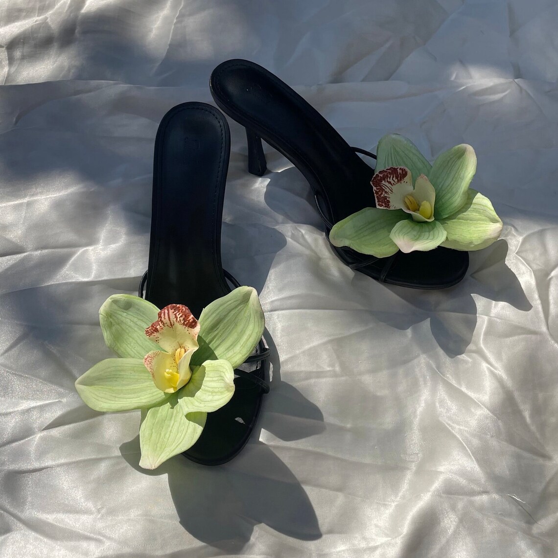 Joline Real Touch Green Cybidium Orchid Flower Heels - Etsy