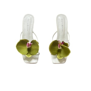 Vivian Olive Green Orchid Black Sandal - Etsy