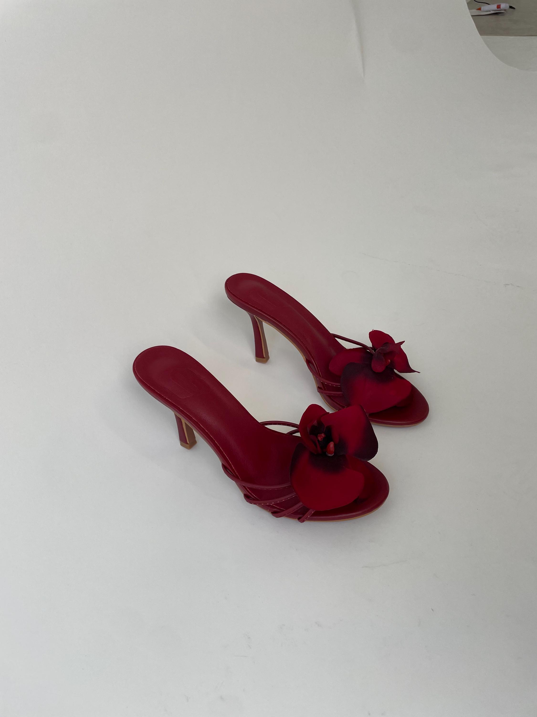 Lucia Red Orchid Burgundy Flower Heels - Etsy