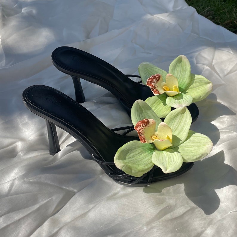 Joline Real Touch Green Cybidium Orchid Flower Heels - Etsy