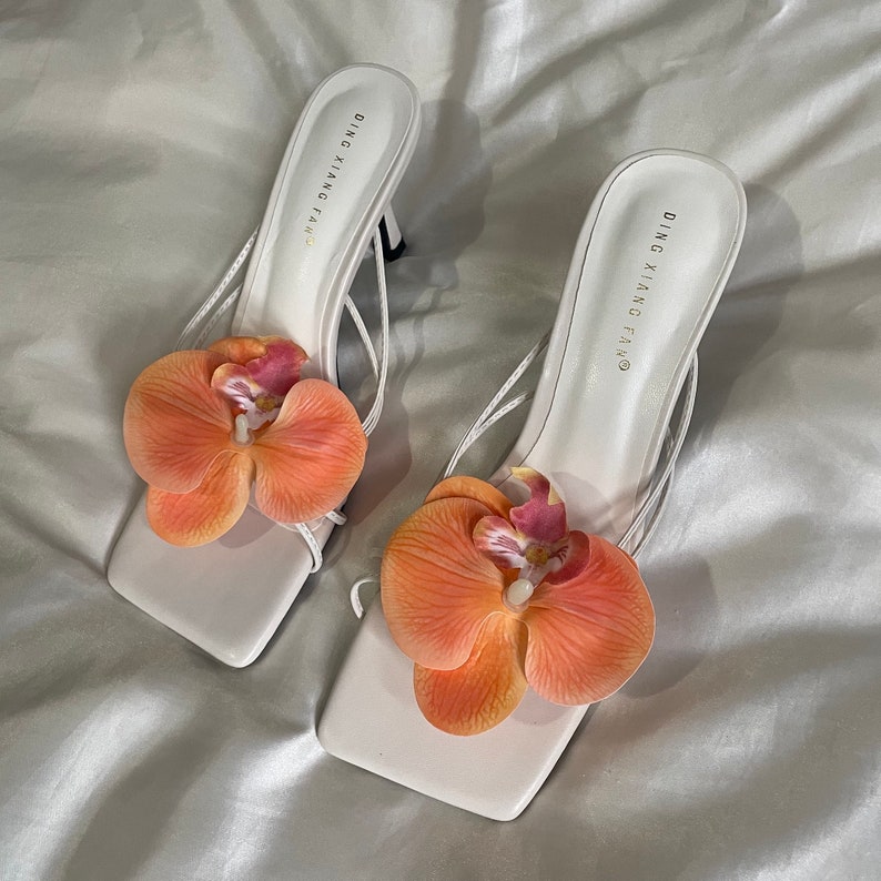 Orange Orchid Flower Sandal Heel - Etsy Canada