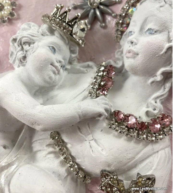JEWELED Shabby Pink Virgin Mary Statue Pink Rhinestone Halo Madonna and ...