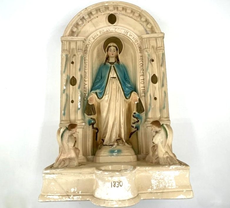 17 Shabby Antique Chalkware Virgin Mary Statue Shrine Our Lady Grace ...