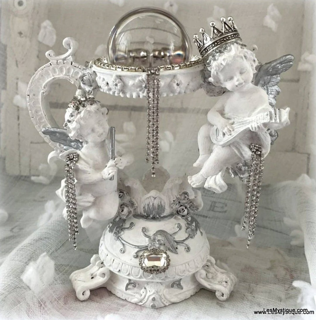 Gazing Ball Shabby White Cherub Statue Sphere Stand Crystal Ball ...