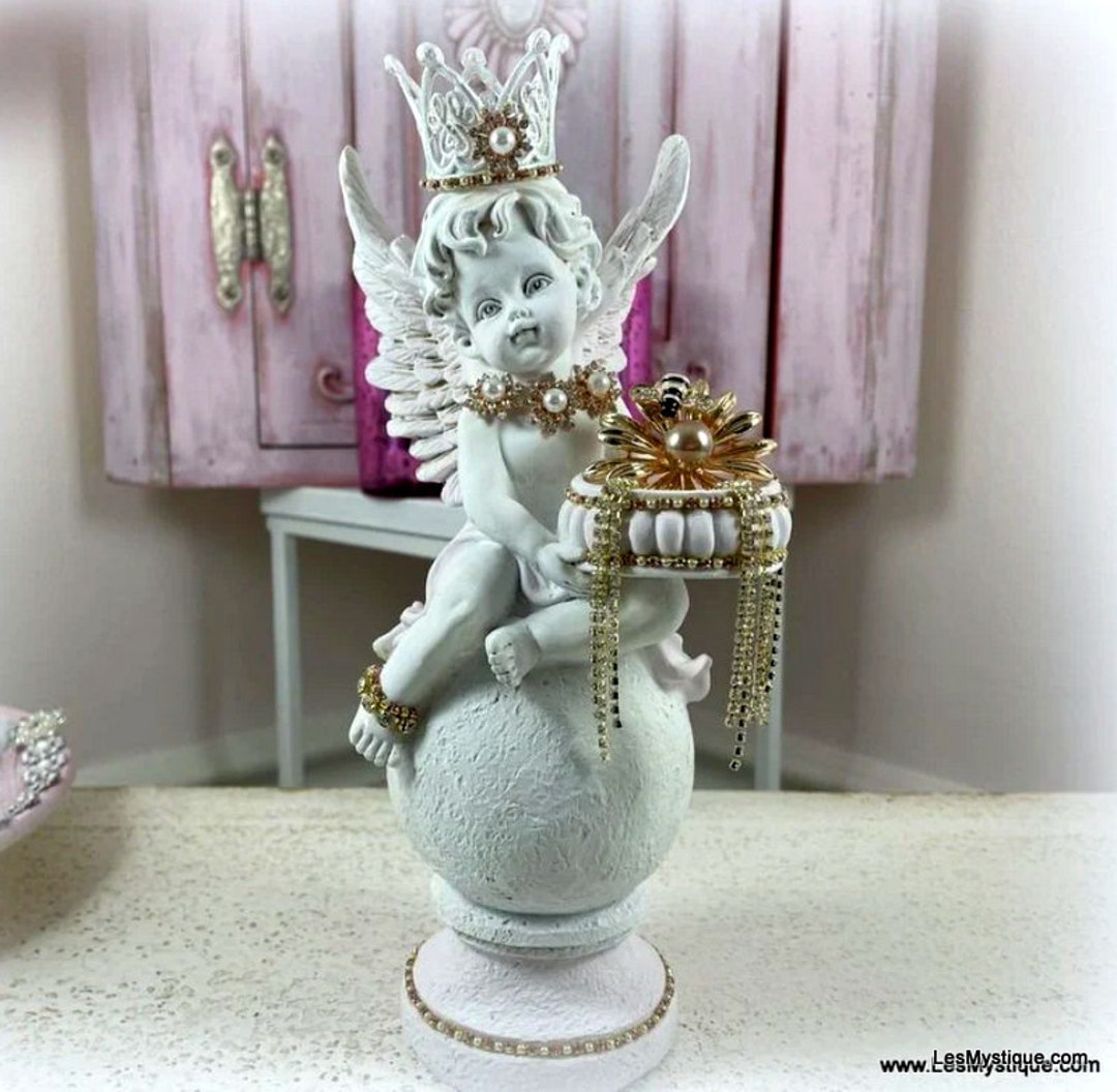 Shabby Cherub Statue BUMBLE BEE Jeweled Rhinestone Pink White Shabby ...