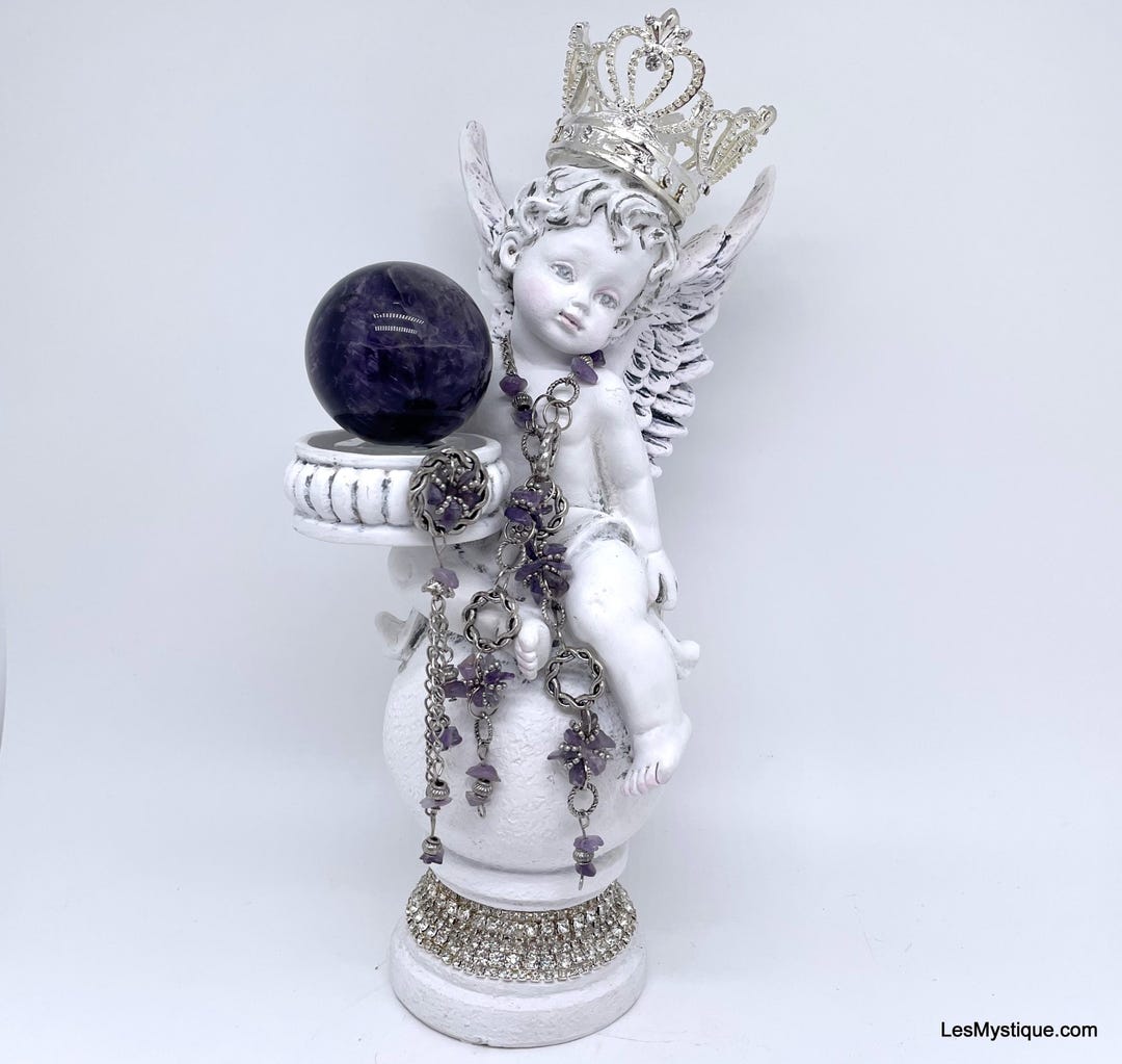 Shabby French Crowned Cherub Statue Amethyst Necklace Sphere Home ...