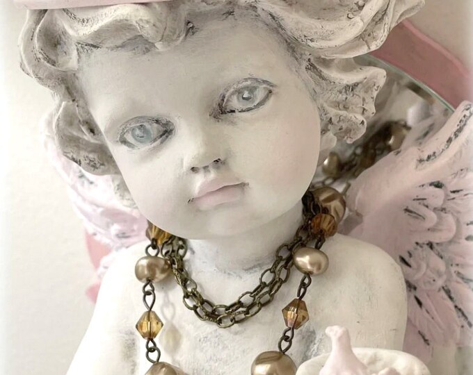 Small Angel Cherub Statue With Crown/vintage Rhinestone/ Vintage Pearls ...