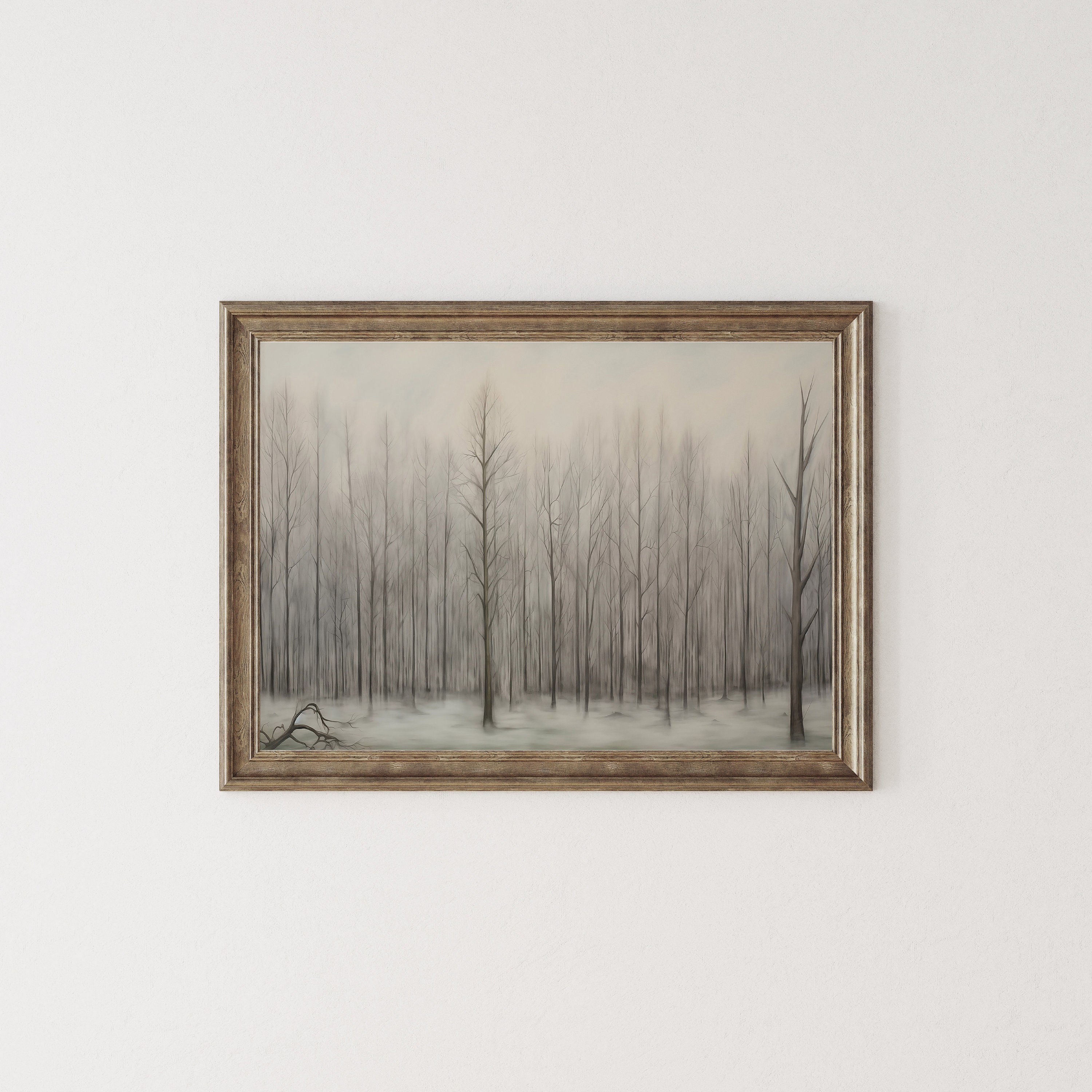 Pencil Drawing Frozen Woodland Landscape | Winter Forest Art Print ...