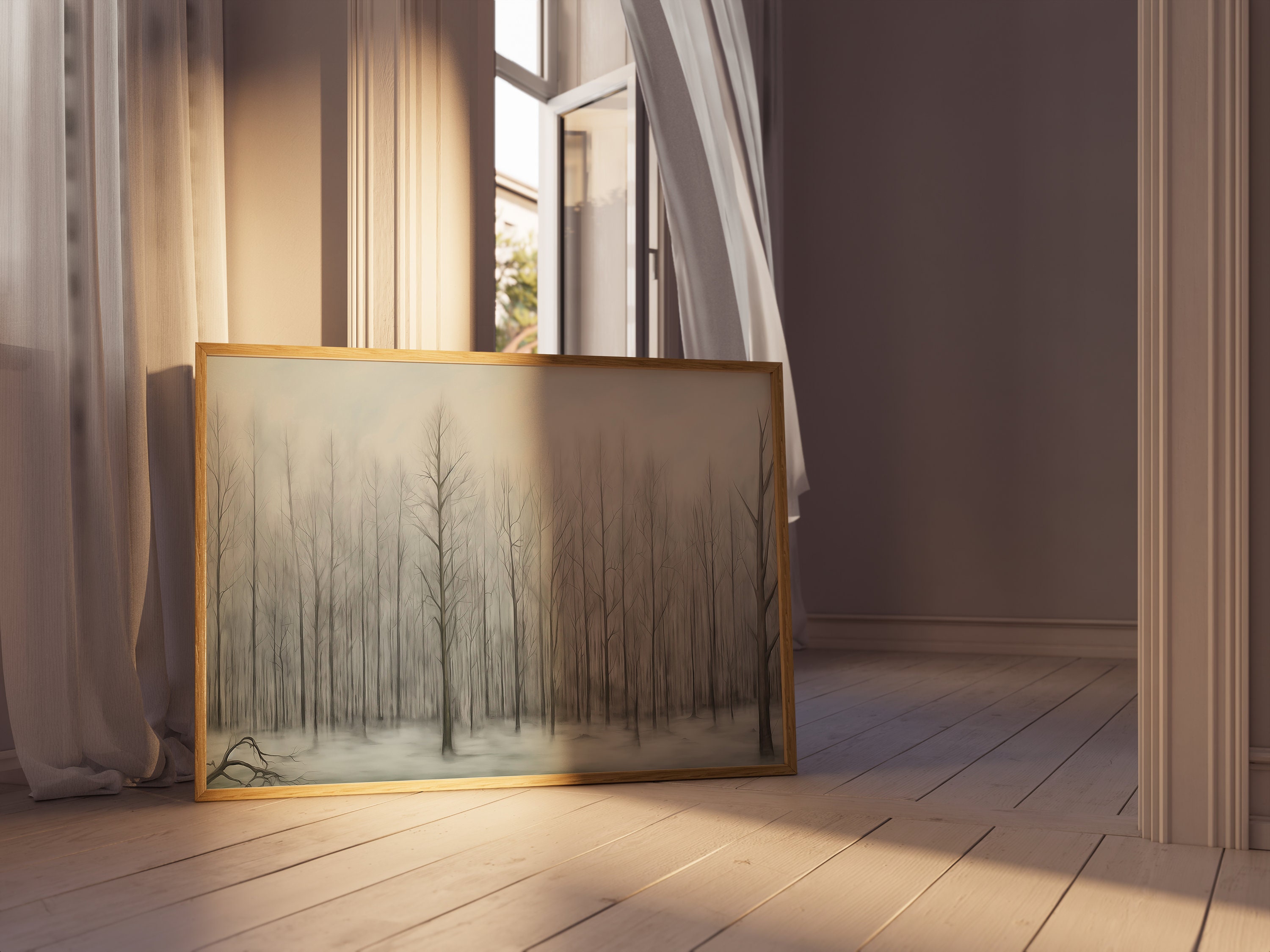 Pencil Drawing Frozen Woodland Landscape | Winter Forest Art Print ...