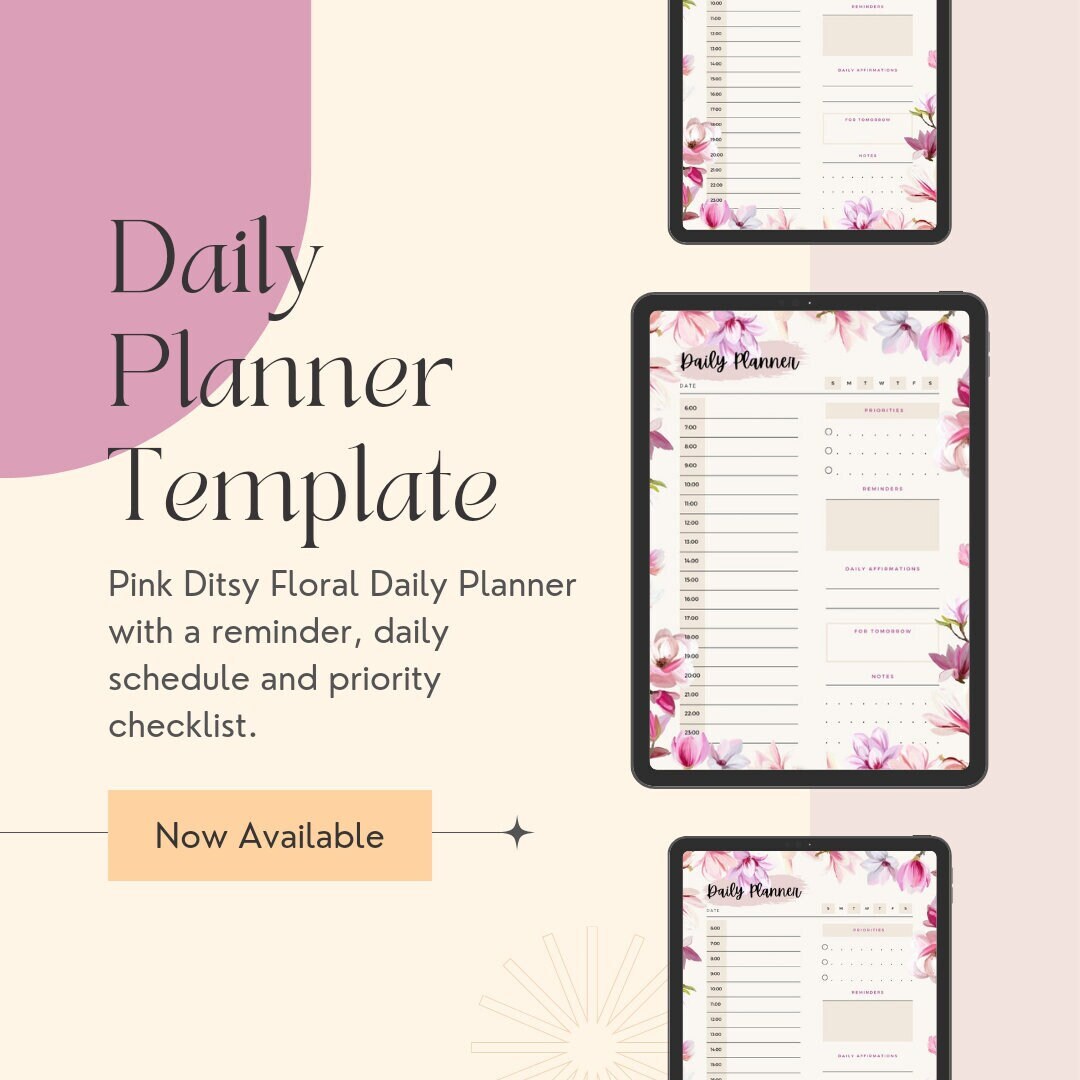 Ditsy Floral Daily Planner Template, Daily Planner Template ...