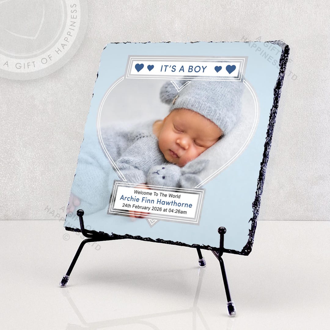 New Baby Boy Photo Slate | It's A Boy Personalised Gift - Etsy