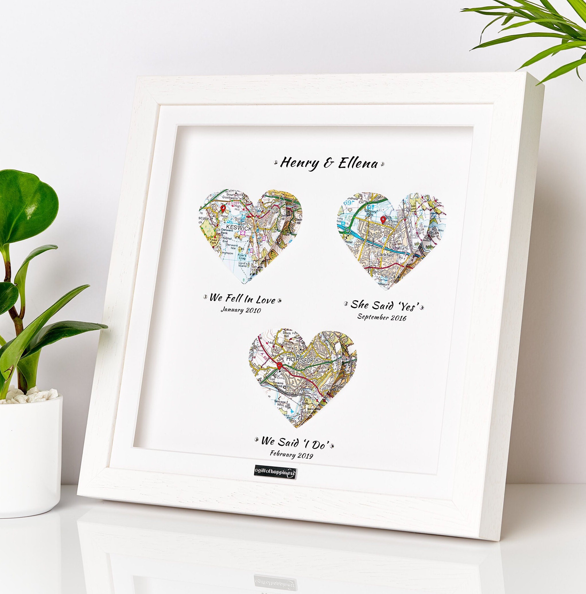 4 Year Linen Anniversary Gift Maps Picture in Solid Wood Box Frame ...