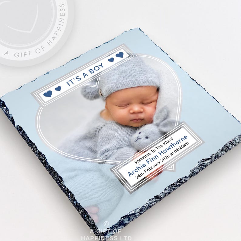 New Baby Boy Photo Slate | It's A Boy Personalised Gift - Etsy