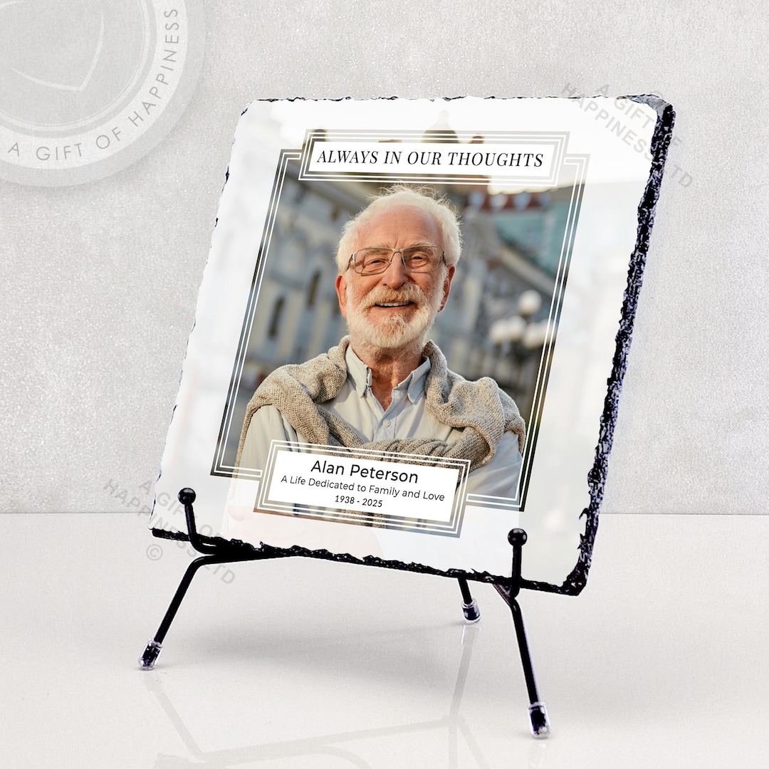 Personalised Memorial Photo Portrait Slate - Always in Our Thoughts (or ...
