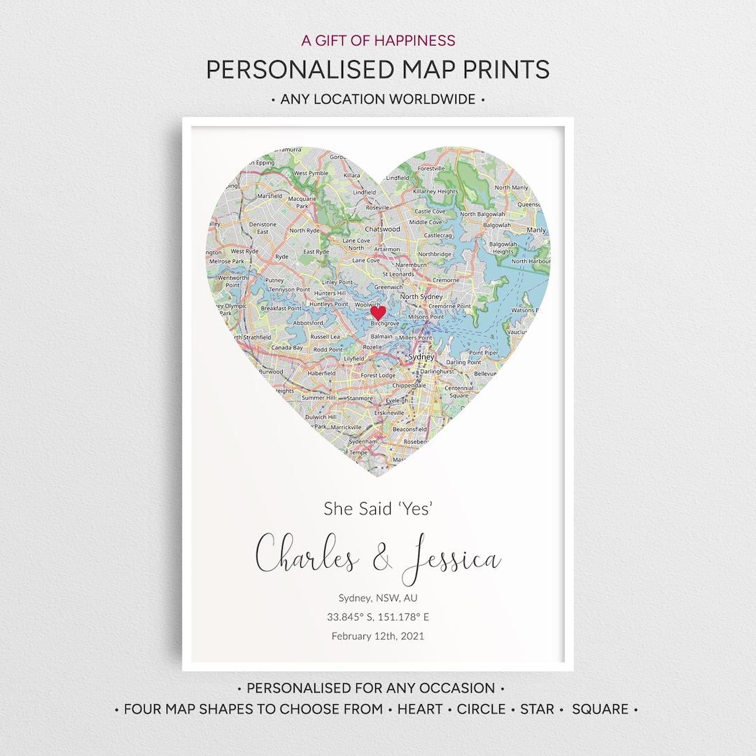 Where We Got Engaged Personalised Map Print Engagement Gift - Etsy