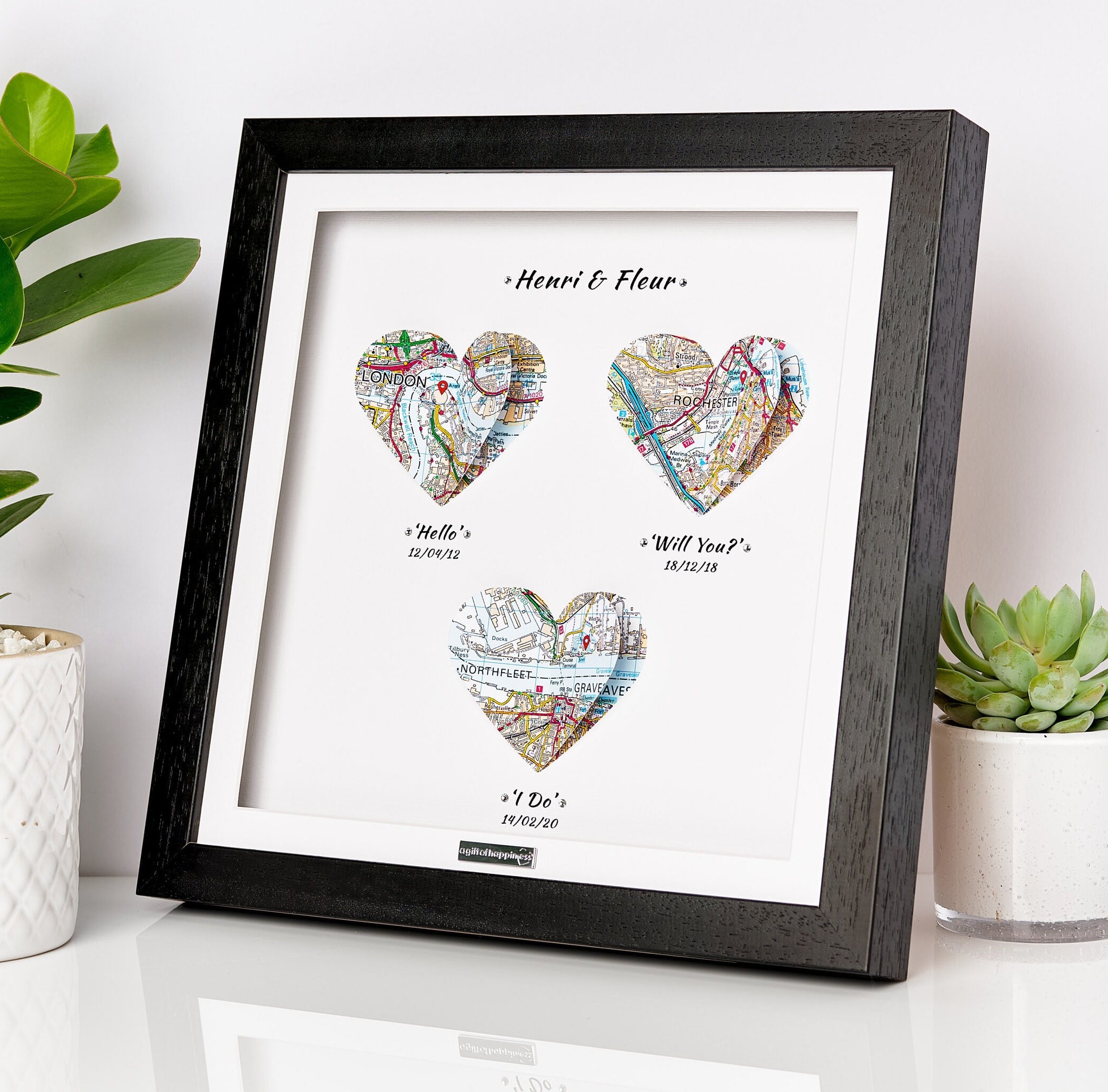 4 Year Linen Anniversary Maps Picture Gift in Solid Wood Box Frame ...