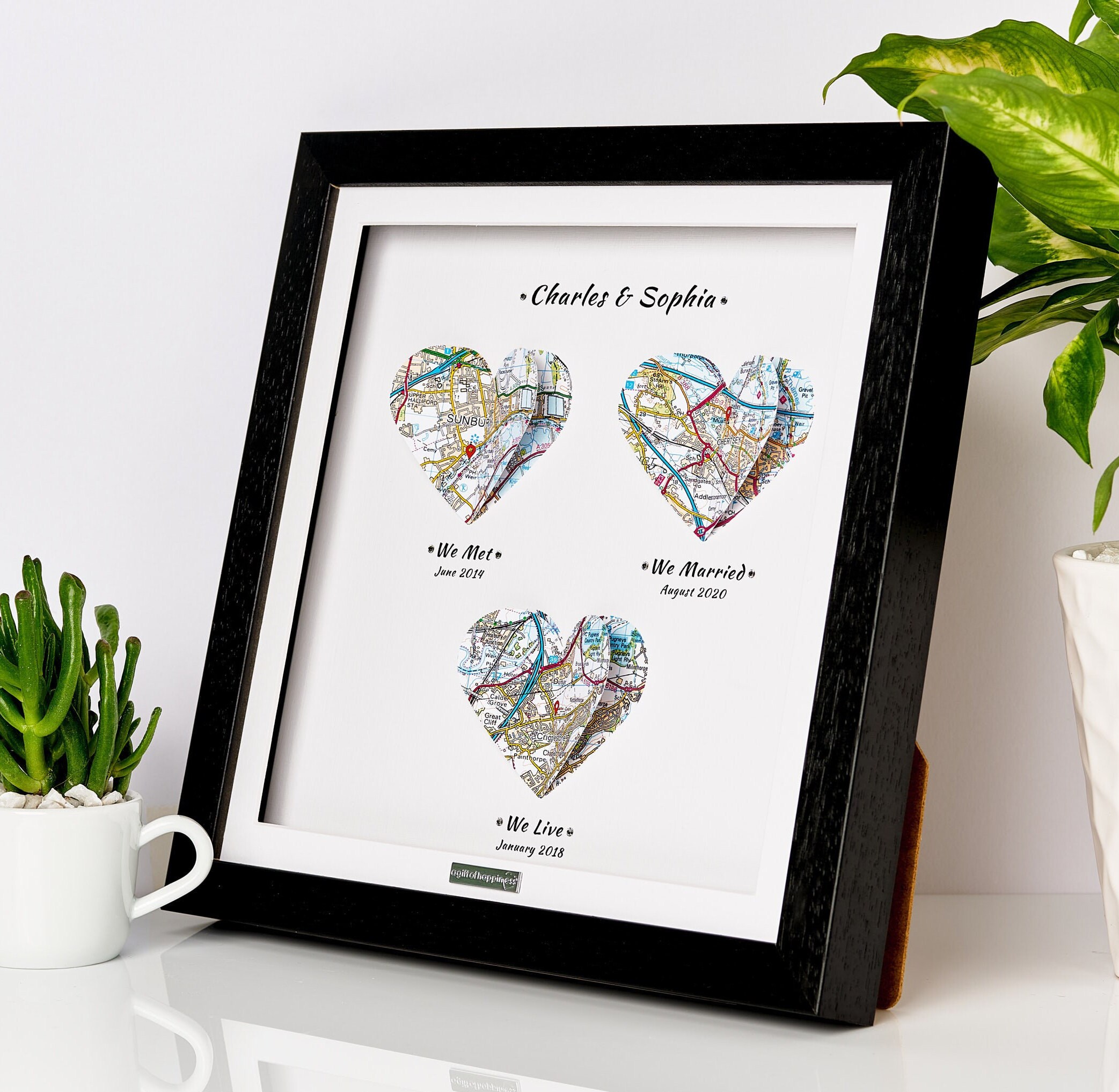 Personalised Map Gift Frame. by A GIFT OF HAPPINESS. Anniversary Gift ...