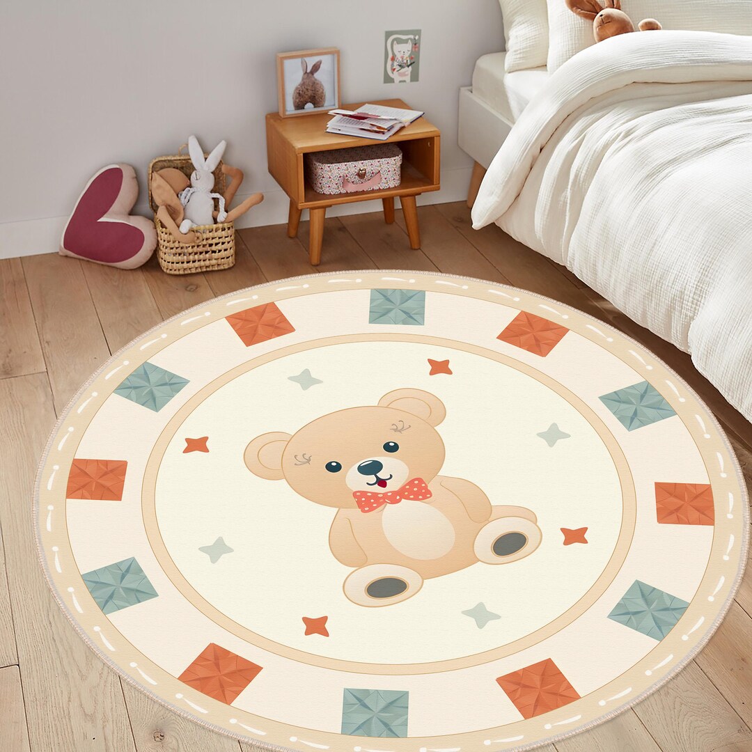 Teddy Bear and Stars Rug, Bear Rug,teddy Bear Round Kids Rug,bear Baby ...