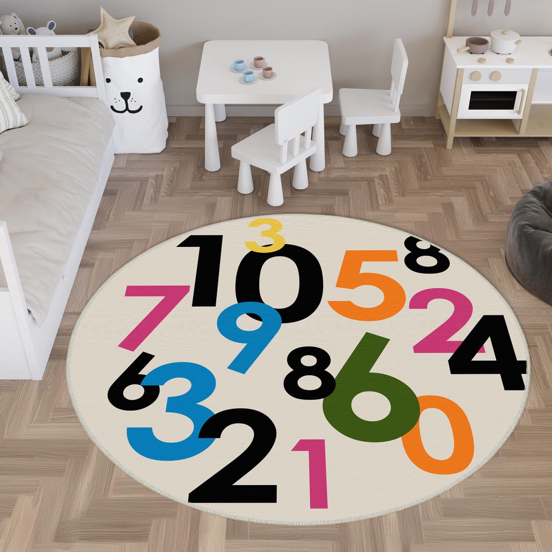 Educational Round Numbers Rug for Kids Room, Soft Play Mat Carpet for ...